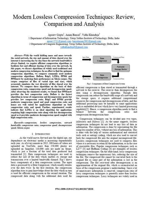 Modern Lossless Compression Techniques Review Comparison And Analysis Pdf Data Compression