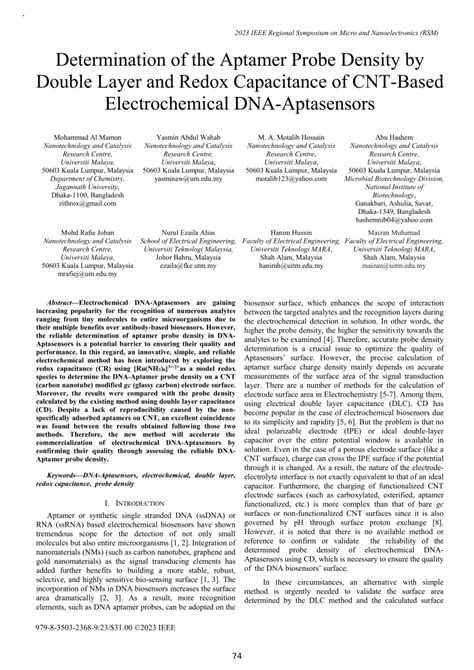 Pdf Determination Of The Aptamer Probe Density By Double Layer And Redox Capacitance Of Cnt
