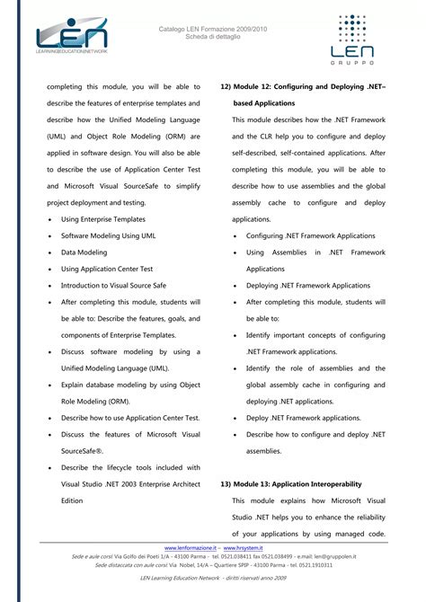 Introduction To Microsoft Net Development Scheda Corso Len Pdf