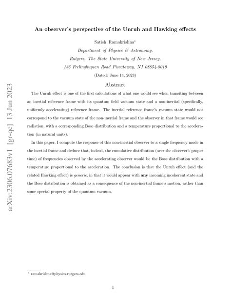 Pdf An Observers Perspective Of The Unruh And Hawking Effects