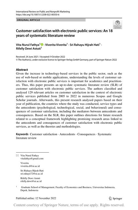 Customer Satisfaction With Electronic Public Services An 18 Years Of Systematic Literature