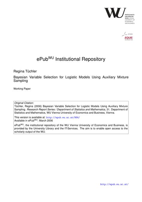 pdf bayesian variable selection for logistic models using auxiliary mixture sampling