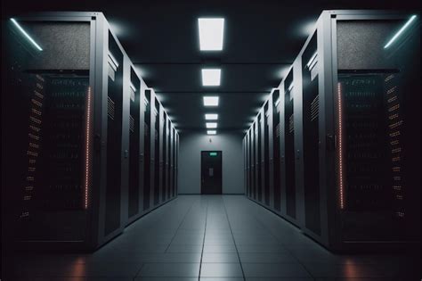 Premium Ai Image Computer Servers With Orange Lights In Server Farm