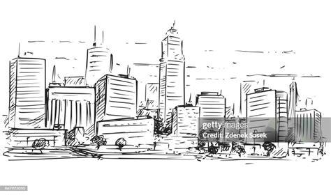Sketchy Drawing Of City High Rise Landscape High Res Vector Graphic