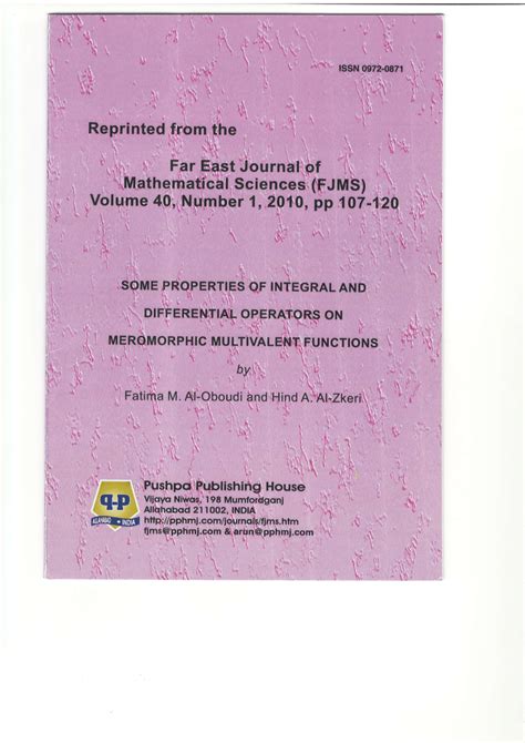 Pdf Some Properties Of Integral And Differential Operators On Meromorphic Multivalent Functions