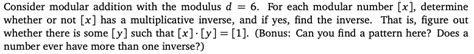 solved consider modular addition with the modulus d 6 for