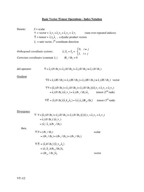 An Introduction To Vector And Tensor Operations Using Index Notation Pdf