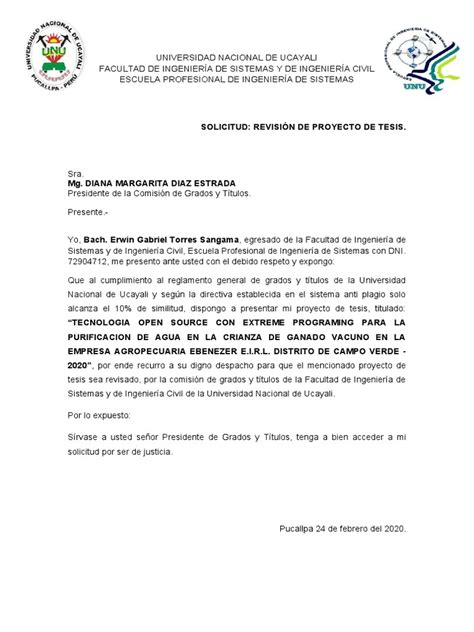 Solicitud De Revision De Proyecto De Tesis Pdf