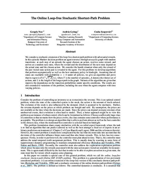 Pdf The Online Loop Free Stochastic Shortest Path Problem
