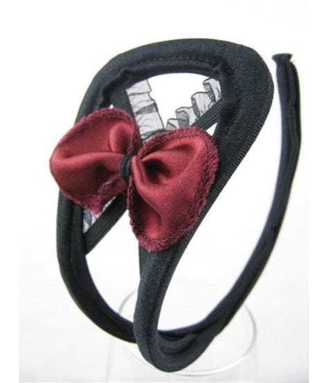 c string c string noir dentelle et sequins et noeud bordeau l