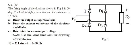 Solved Q1 30 The Firing Angle Of The Thyristor Shown In Fig 1 Is 60 Degrees The Load Is