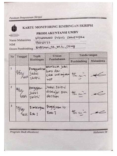 Kartu Monitoring Bimbingan Skripsi Pdf