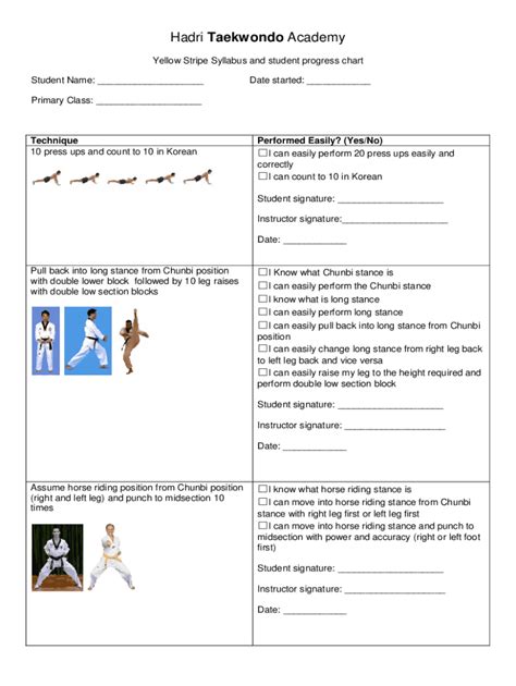 Fillable Online Yellow Stripe Syllabus And Student Progress Chart Fax