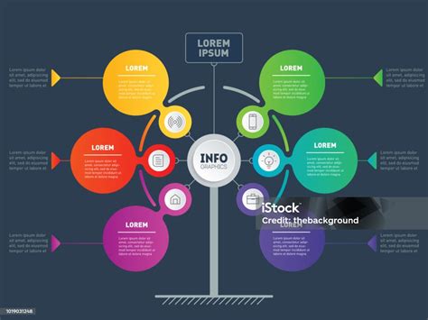 6 옵션 비즈니스 프레 젠 테이 션 개념입니다 웹 템플릿 서비스 트리 정보 차트 또는 다이어그램의 6 단계와 기술 또는 교육 과정의 Infographic 벡터 0명에 대한