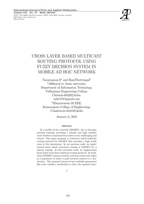 Pdf Cross Layer Based Multicast Routing Protocol Using Fuzzy Decision