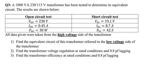 Solved Q3 A 1000 ﻿va 230115 ﻿v Transformer Has Been Tested