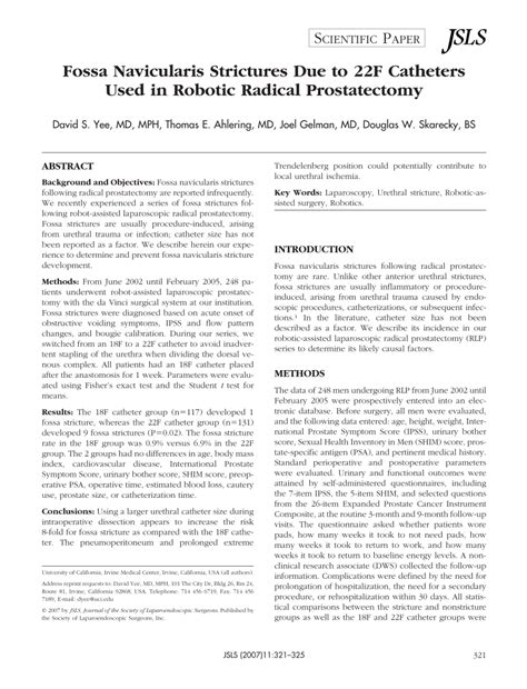 Pdf Fossa Navicularis Strictures Due To 22f Catheters Used In Robotic