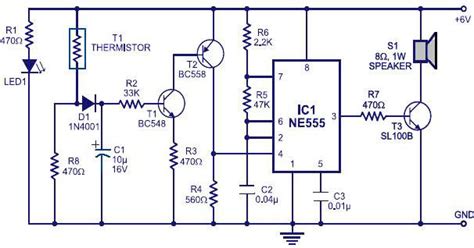 Fire Alarm Circuit Using IC And Thermistor