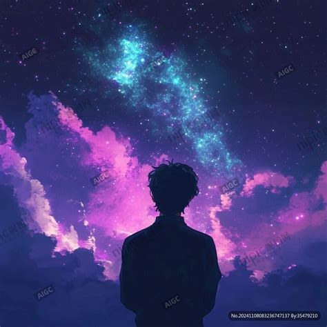 Ai创作图星辰大海男孩背影 仰望星空的人 仰望星河的人 看星星的人 手绘紫色星空插画 板绘星空 星空下的人 蓝紫色暗黑色宇宙星空 星空人物 唯美男生插画 浪漫星空插画 炫酷星空画 渐变色浪漫