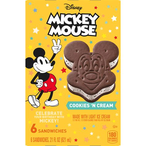 Disney Mickey Mouse Cookies N Cream Light Ice Cream Sandwiches 6