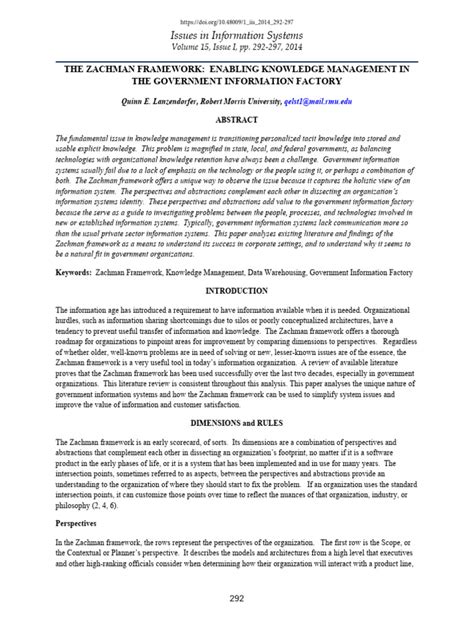 The Zachman Framework Enabling Knowledge Management Pdf Knowledge