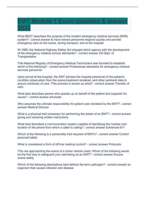 Emt Module Exam Question Answer Emt Stuvia Us