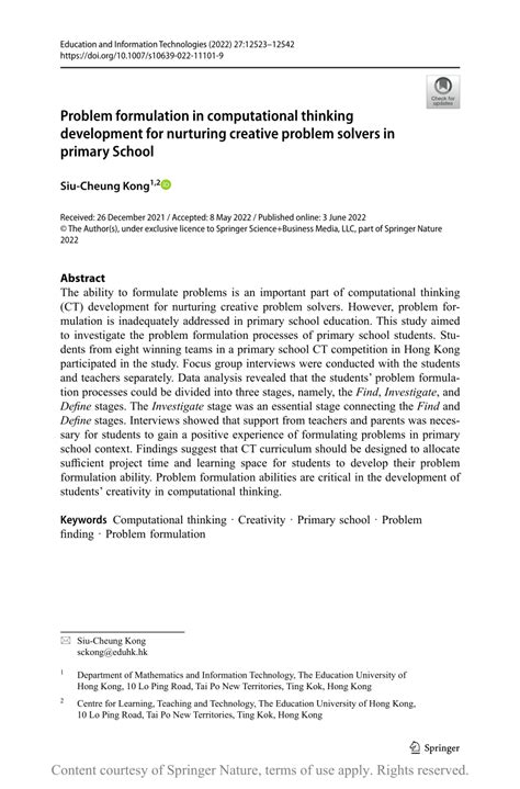 Problem Formulation In Computational Thinking Development For Nurturing Creative Problem Solvers
