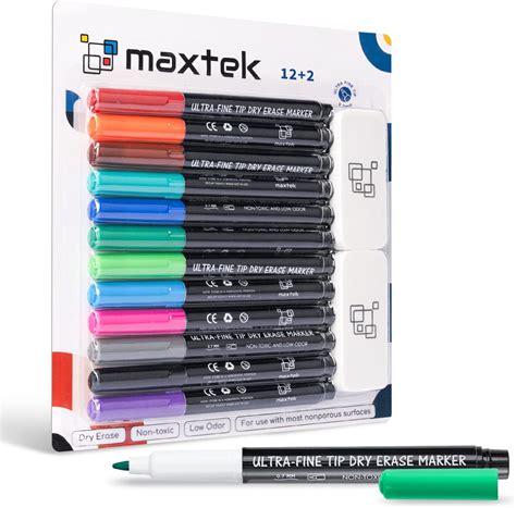 Amazon Com Maxtek Dry Erase Markers With Whiteboard Erasers 0 7mm Ultra Fine Tip Whiteboard