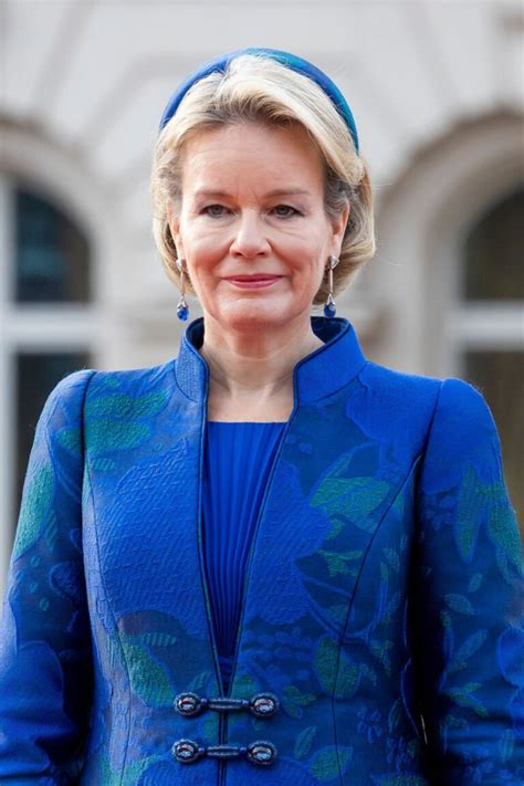 Queen Mathilde In A Blue Armani Privé Ensemble In Brussels