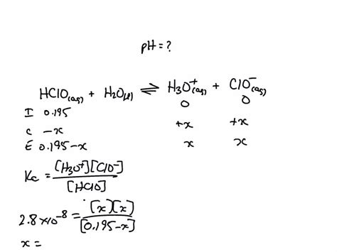 Solved Hypochlorous Acid Hclo Has An Acid Ionization Constant Ka Equal To 2 9 × 10 8 What