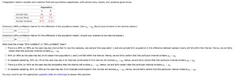 Solved Independent Random Samples Were Selected From Two