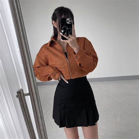 여성 봄 가을 스웨이드 크롭 루즈핏 간절기 카라 세무 자켓 2컬러 에이블리