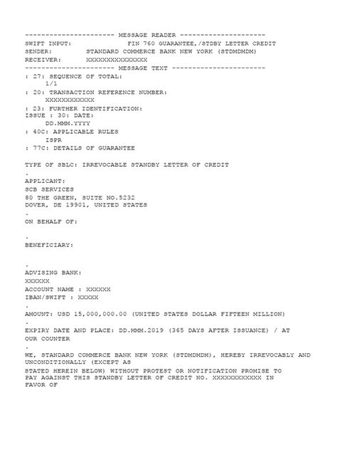 Sblc Pdf Letter Of Credit Banking Technology