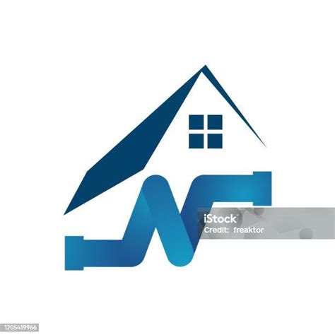 홈 외부 파이프 설치 집 지붕 거터 로고 디자인 벡터 템플릿 관로에 대한 스톡 벡터 아트 및 기타 이미지 관로 로고 건설