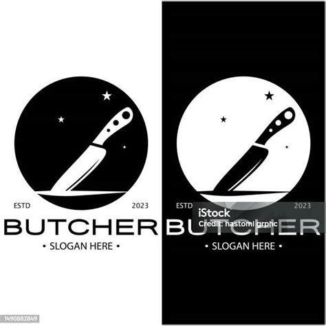 정육점 칼 빈티지 로고 일러스트 요리사 칼 로고 템플릿 비즈니스 배지 레스토랑 도살장 정육점 카페 브랜드 및 칼 가게 현대적인 간단한 미니멀리스트 벡터 개념으로 고기에 대한