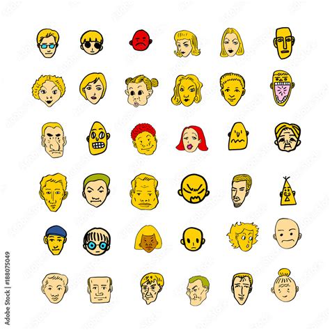 이모티콘 모음 손으로 그린 인물의 표정 Stock Vector Adobe Stock