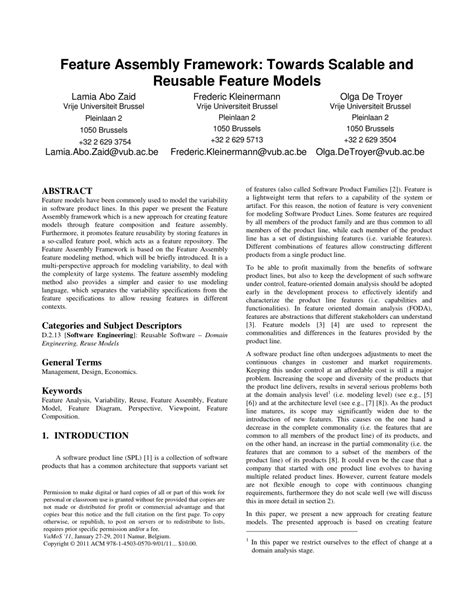 Pdf Feature Assembly Framework Towards Scalable And Reusable Feature Models