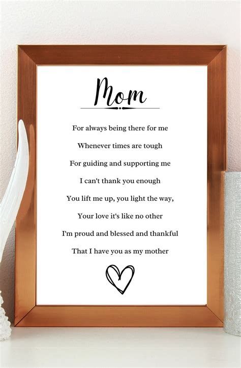 Thank You Mom Poem Mothers Day Printable Instant Download L Poem For