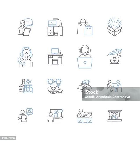 기술 기반 작업 라인 아이콘 모음입니다 전문 지식 숙련도 장인 정신 지식 숙달 전문화 재능 벡터 및 선형 일러스트레이션 능력 적성 능력 개요 표지판 세트