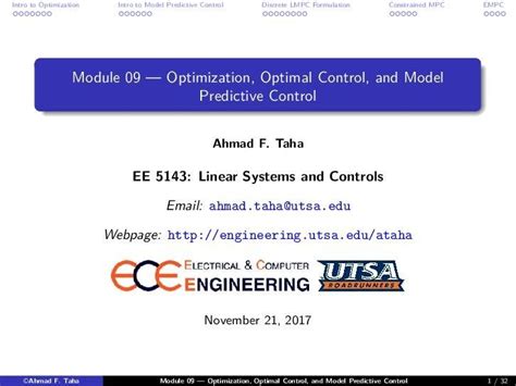 Pdf Module 09 Optimization Optimal Control And Model Predictive … · 2020 7 20 · Intro To