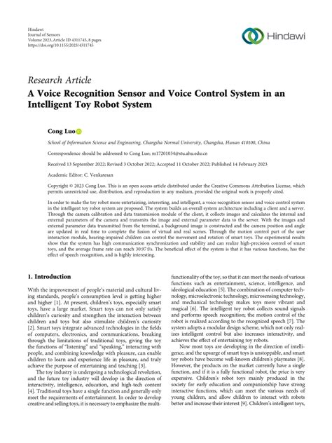 PDF A Voice Recognition Sensor And Voice Control System In An Intelligent Toy Robot System