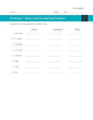 Hexadecimal Worksheet Pdf Fill Online Printable Fillable Blank PdfFiller