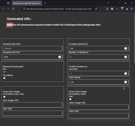 Simple Scrolling Credits Update Testing Streamer Bot Extensions