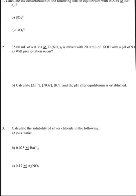 Solved Calculate The Concentration Of The Following Ions In