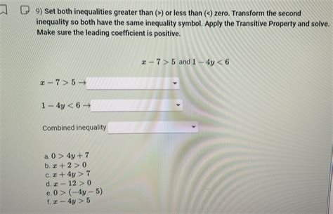Solved 9 Set Both Inequalities Greater Than Or Less Than Zero Transform The Second