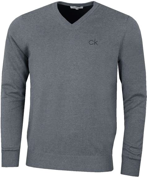 Calvin Klein Mens Solid V Neck Merino Sweater Grey Marl 4x Large At