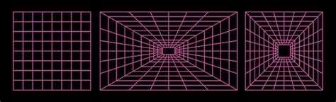 Premium Vector Geometry Wireframe Grid Backgrounds Set In Neon Pink Color 3d Abstract Posters