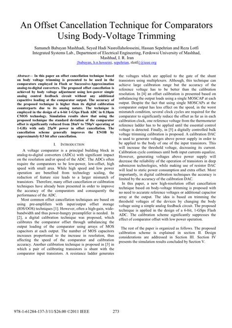 Pdf An Offset Cancellation Technique For Comparators Using Body Voltage Trimming