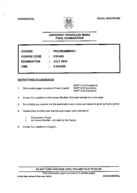 Csc402 Q Confidential Universiti Teknologi Mara Final Examination Course Programming I