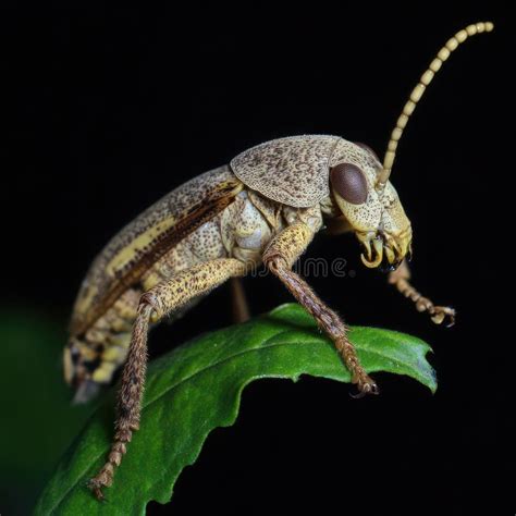 Close Up View Of A Grasshopper On A Leaf Stock Illustration
